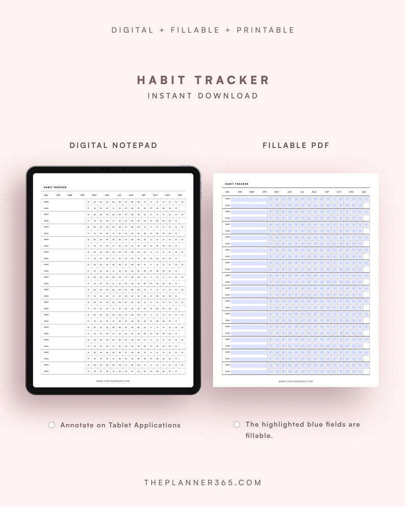 Digital Habit Tracker, Digital Planner, Goal Planner - Etsy