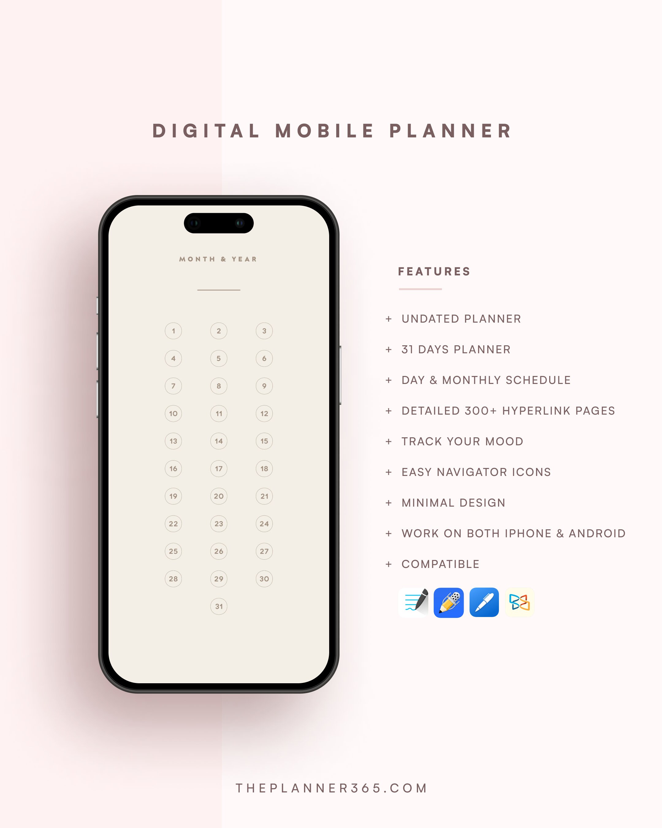 Digital Mobile Planner, Digital Pocket Planner, iPhone Digital Planner ...