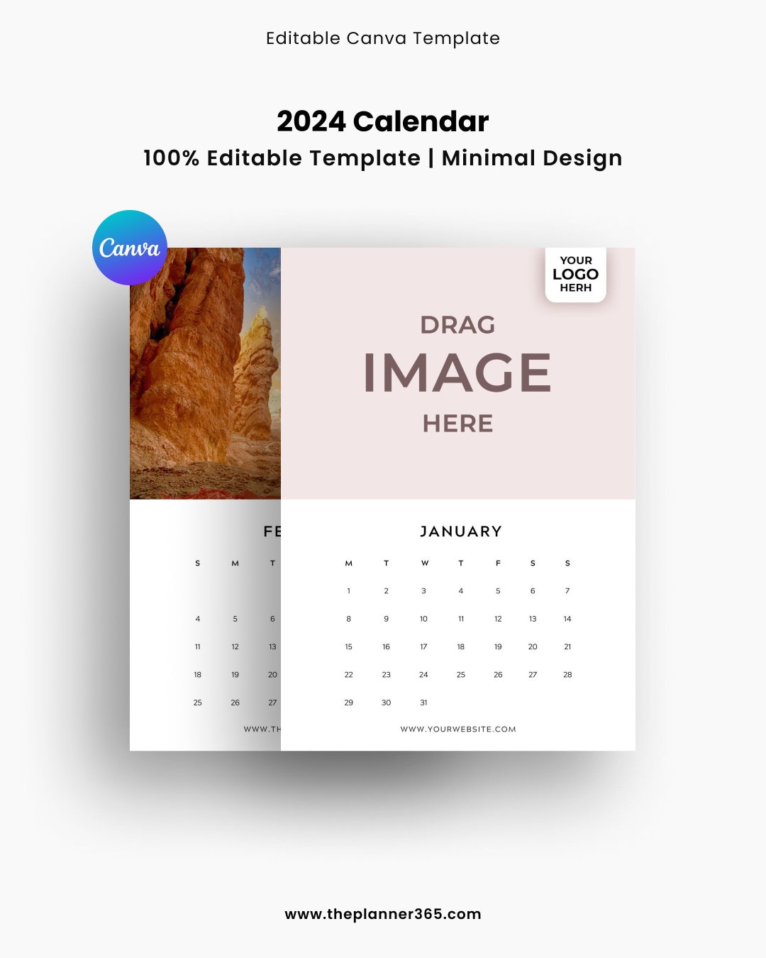 2024 Calendar Editable Canva Template Personalized Photo Calendar ...
