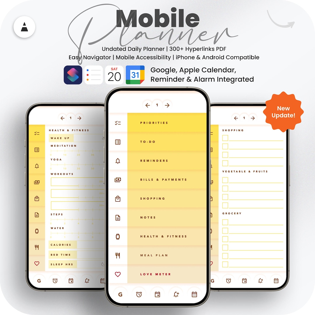 Digital Mobile Planner, Digital Pocket Planner, iPhone Digital Planner ...