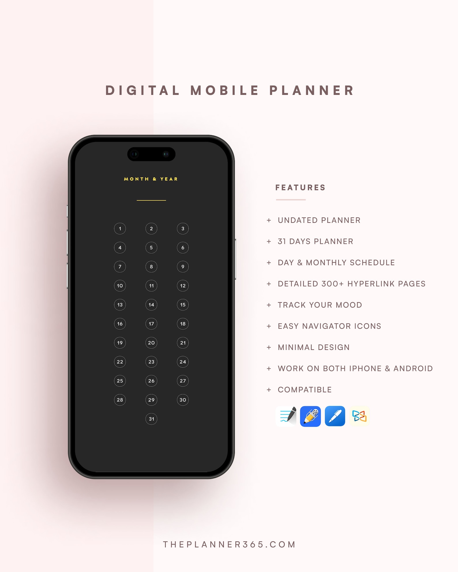 Digital Mobile Planner, Digital Pocket Planner, iPhone Digital Planner ...