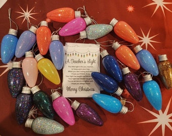 A Teachers Light Christmas Ornament With Poem, Glitter Light Bulb ...