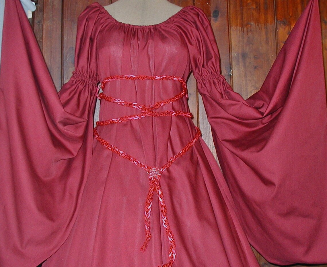 Long Maroon Red Renaissance Chemise Style Dress Puff Sleeve - Etsy