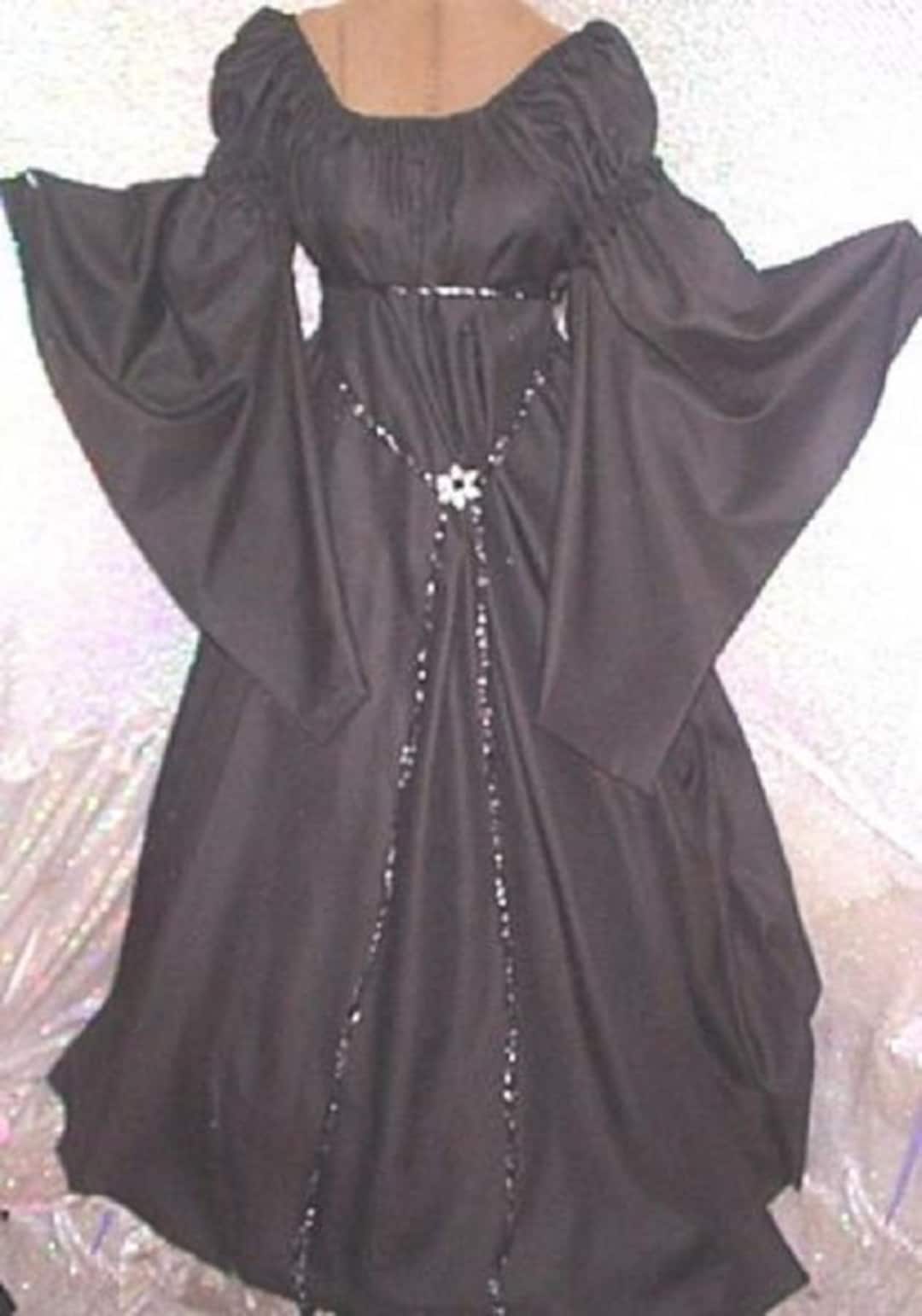 Black Goth Long Renaissance Chemise Style Puff Sleeve Shoulder & Long ...