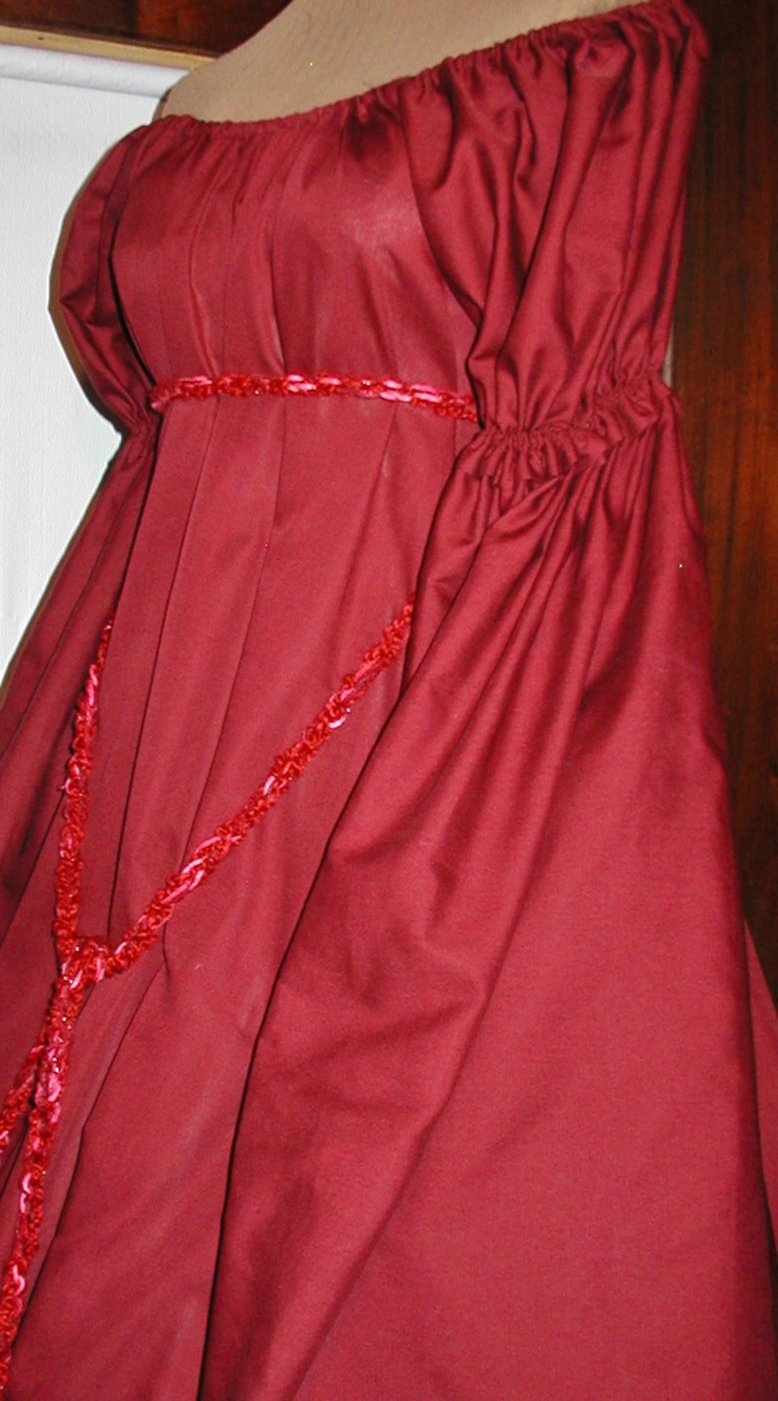 Long Maroon Red Renaissance Chemise Style Dress Puff Sleeve Shoulder ...