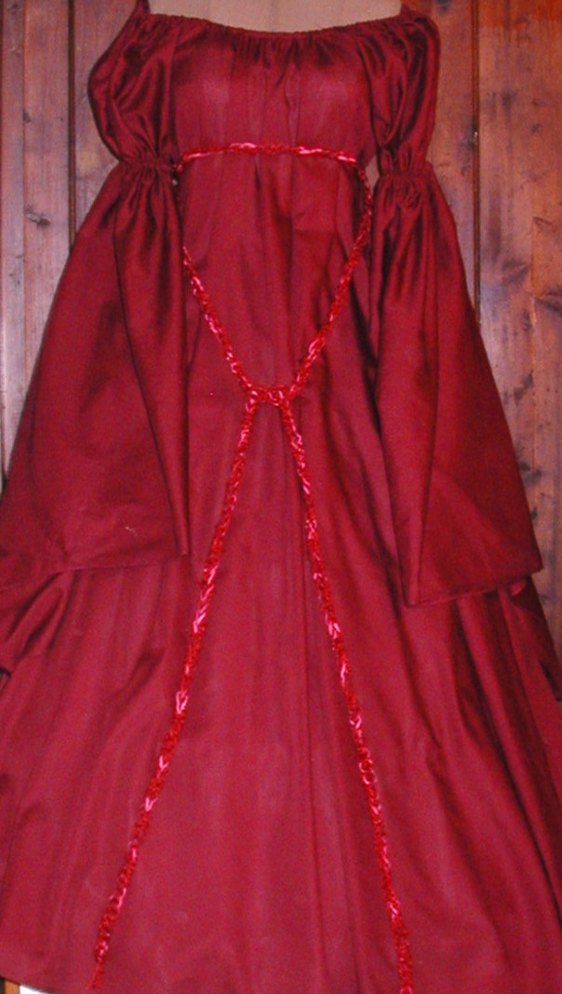 Long Maroon Red Renaissance Chemise Style Dress Puff Sleeve - Etsy