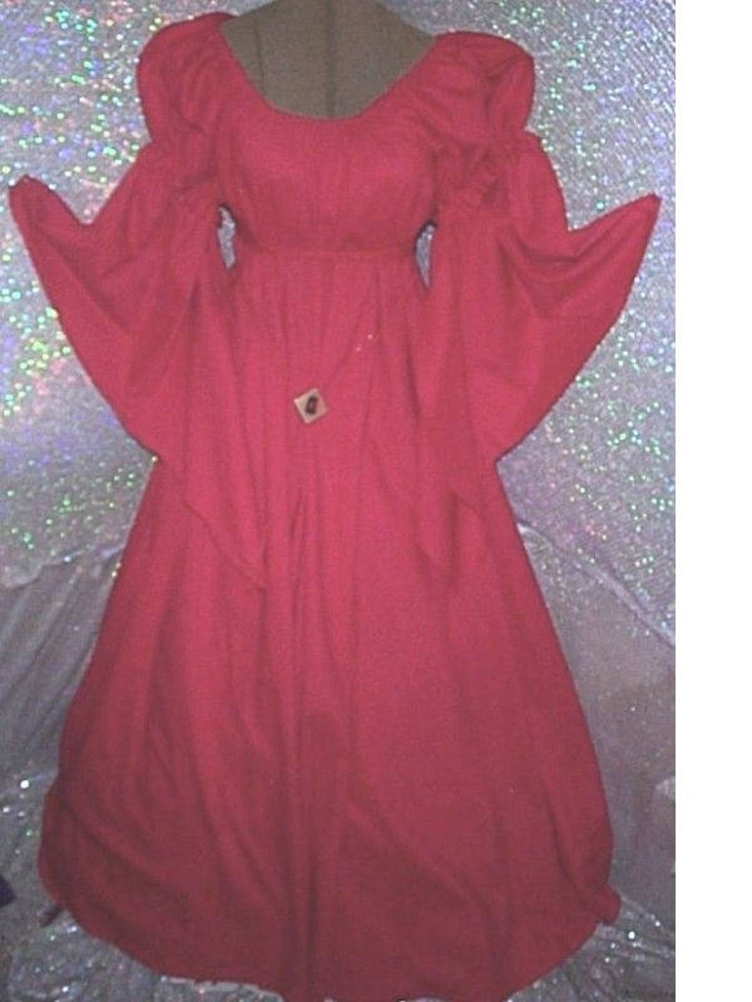 Red Renaissance Chemise Style Long Dress Puff Sleeve Shoulder & Long ...