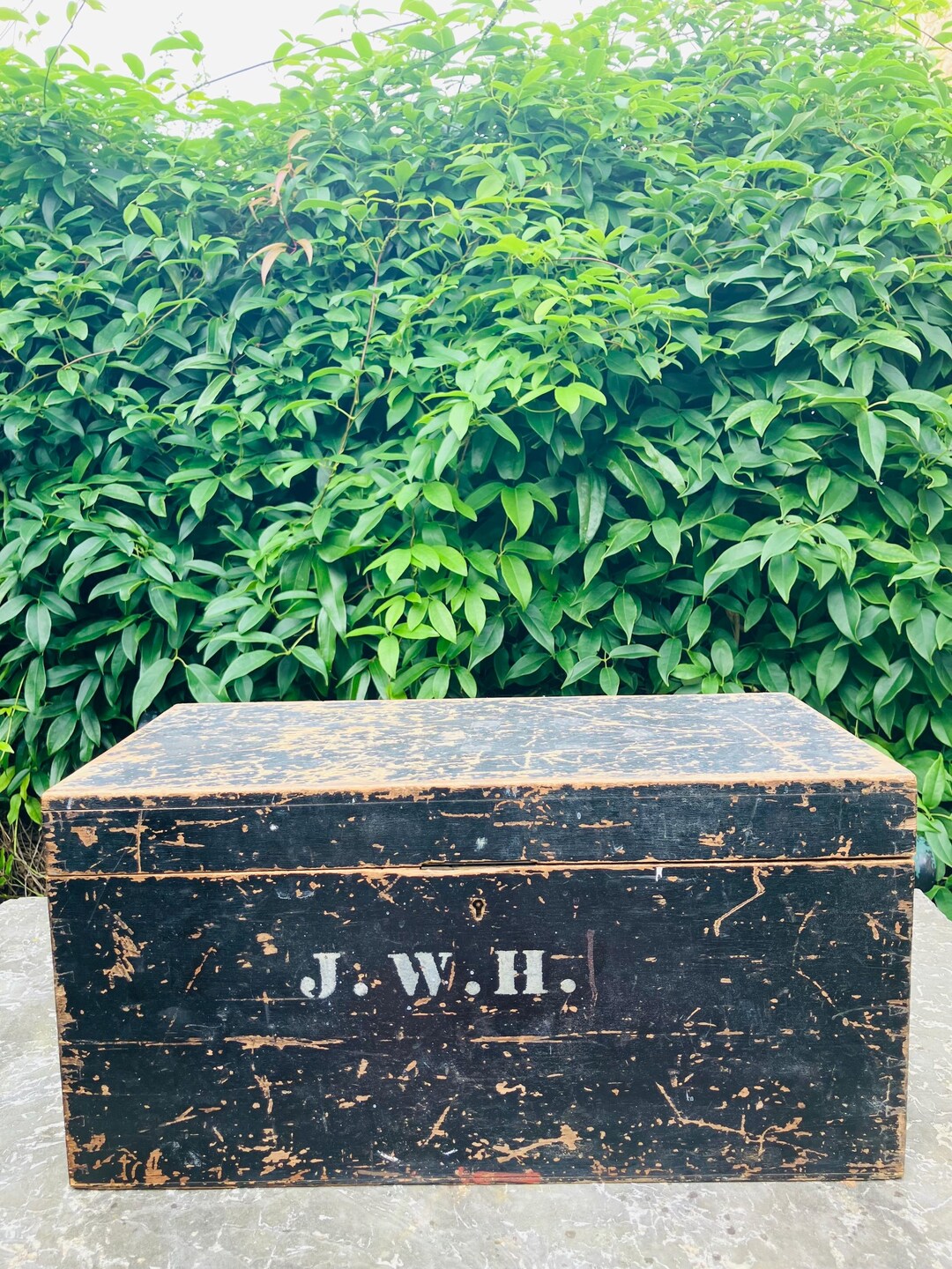 Pine Box/chest, Storage, Painted Black, Chippy, J.w.h.initials Painted ...