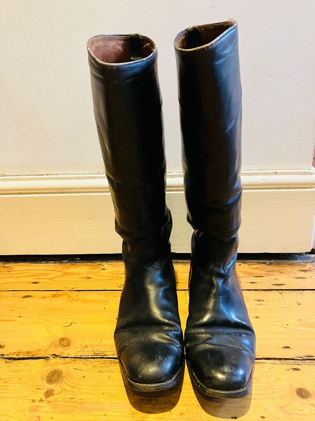 A Pair of Vintage Riding Boots, Long, Black Leather, 7F on the Sole. - Etsy