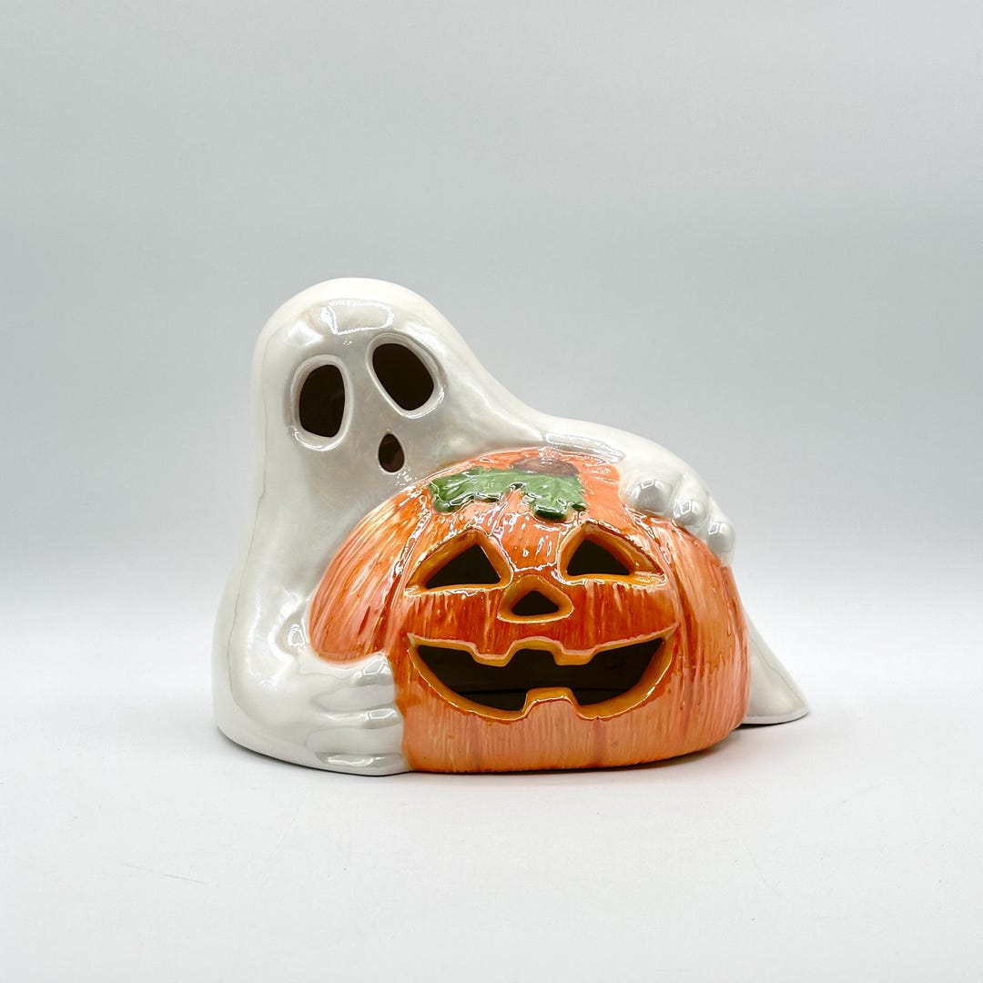 Lighted Spooky Ghost With Jack-o'-lantern, Handmade Vintage Ceramic ...