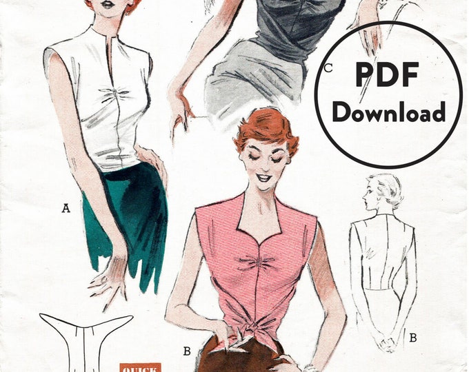 Vintage Sewing Pattern 1950s 50s Blouse Top Cinched Tie Waist - Etsy