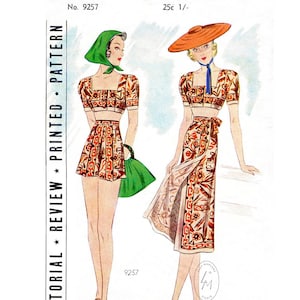 Vintage Sewing Pattern 1920s 1930s Beachwear Crop Top High Waist Shorts ...