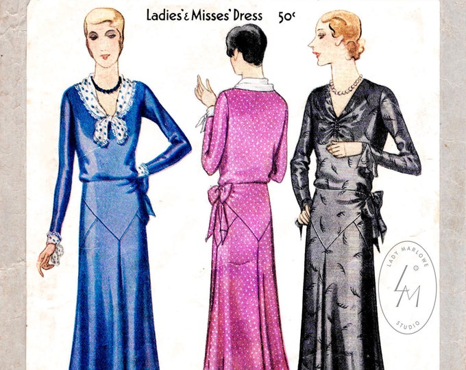 Vintage Sewing Pattern 1930s 30s Day Dress Art Deco Details Bust 40 - Etsy