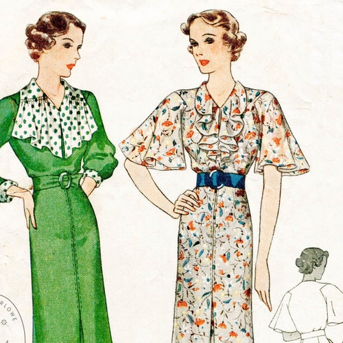 Vintage Sewing Pattern 1930s Dress In 2 Styles Bell Sleeves Etsy