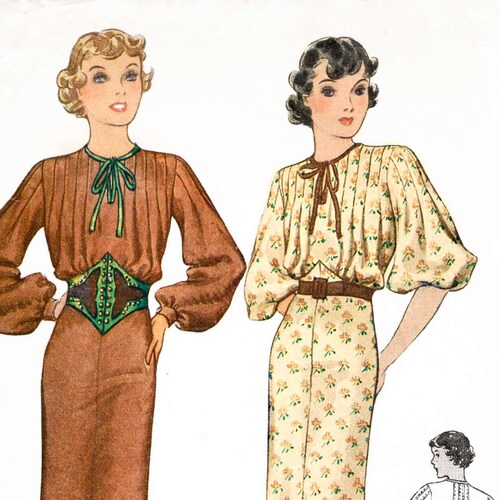 Vintage Sewing Pattern Reproduction 1930s 30s Dress Day Or Etsy