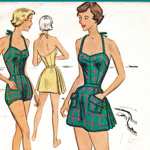 1950s 50s Vintage Swimsuit Sewing Pattern Beach Swimwear One - Etsy