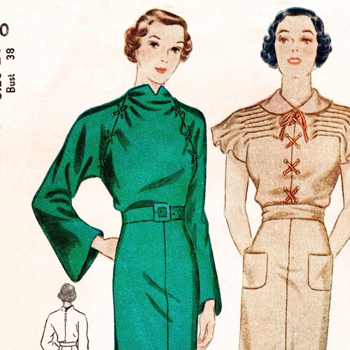 Vintage Sewing Pattern 1930s Dress 2 Styles Art Deco Sleeves Etsy