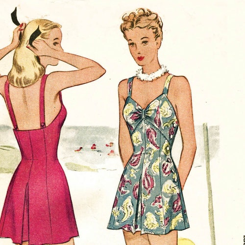 1940s Vintage Swimsuit Sewing Pattern One Piece Playsuit - Etsy