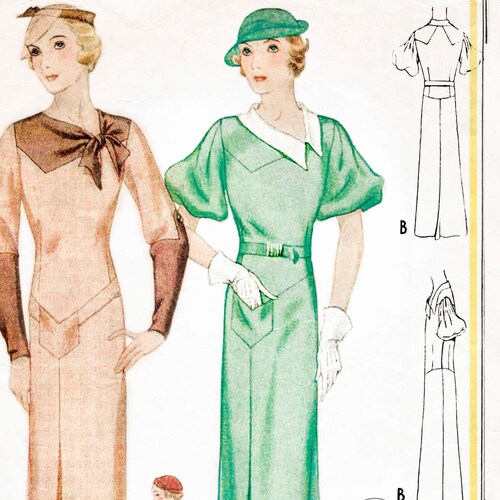 Vintage Sewing Pattern 1930s Dress 2 Styles Fitted Kick Pleat Etsy