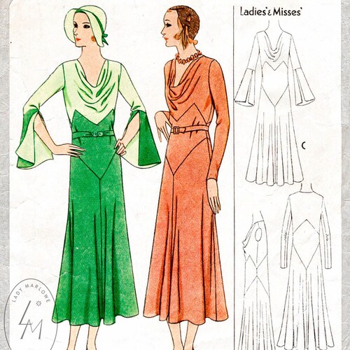 Vintage Sewing Pattern 1930s 30s Dress Reproduction // 3 | Etsy