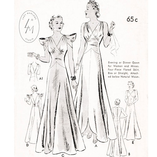 1930s Evening Gown Sewing Vintage Pattern. Cool Shoulderless - Etsy