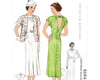 1930s 30s Dress Vintage Sewing Pattern Reproduction / Evening | Etsy