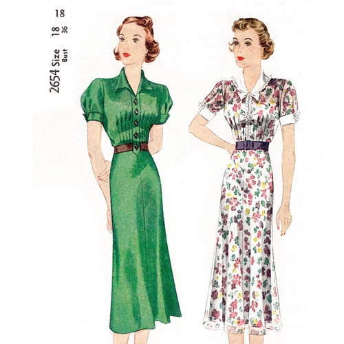 1930s Vintage Sewing Pattern Dress And Jacket In Two Styles Bust Etsy