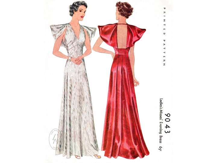 1930s 30s Evening Dress Gown Vintage Sewing Pattern PICK YOUR SIZE Bust ...