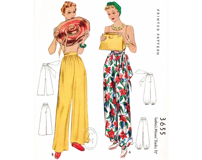 Vintage Sewing Pattern 1930s 1940s Palazzo Pants Wide Leg Trousers ...