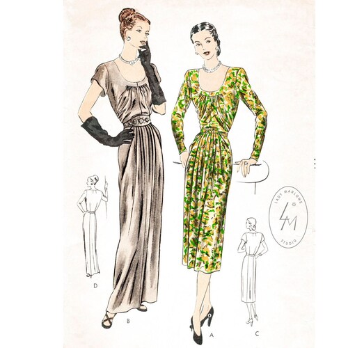 1940 Vintage Sewing Pattern 1940s Dress Reproduction // - Etsy