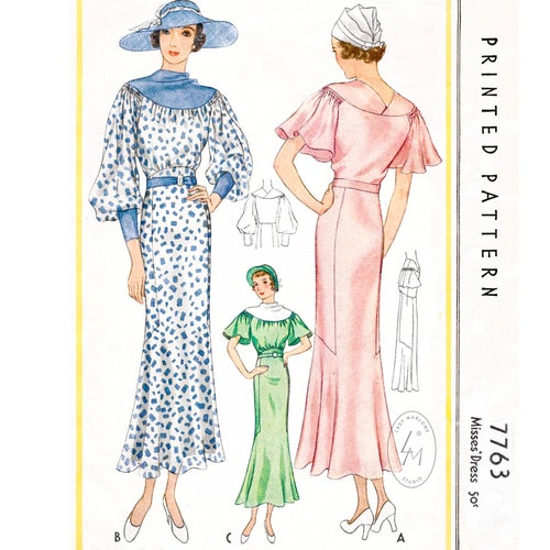 Vintage 1930s Sewing Pattern Slick Art Deco Style Dress Etsy Uk