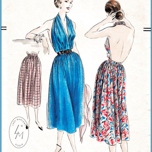 1950s Vintage Sewing Pattern 50s Marilyn Halter Dress Plunge - Etsy