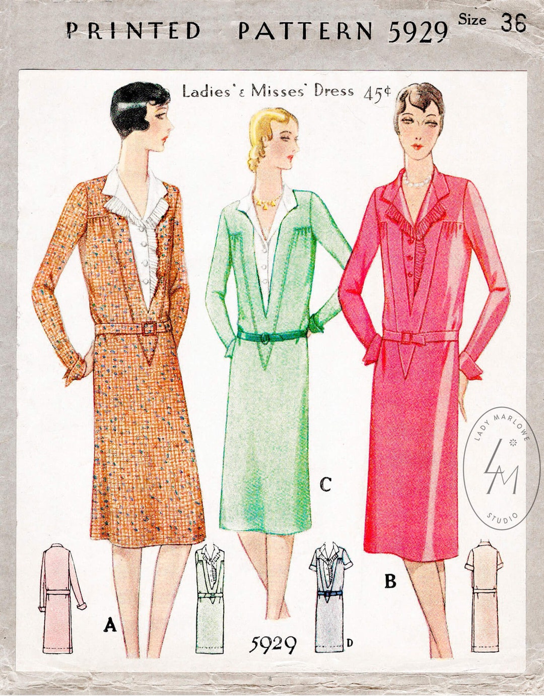 Vintage Sewing Pattern 1920s 20s Historic Dress Reproduction // 3 ...