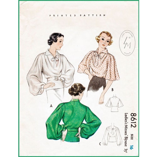 1930s Vintage Sewing Pattern Reproduction 30s Dress Sleeves Etsy