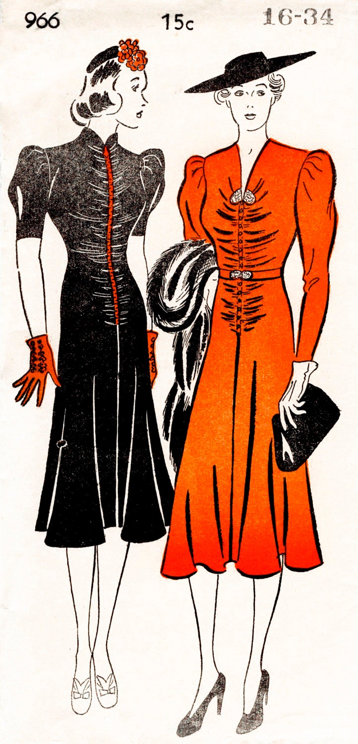 Vintage sewing pattern 1930s 30s dress frock short or long | Etsy