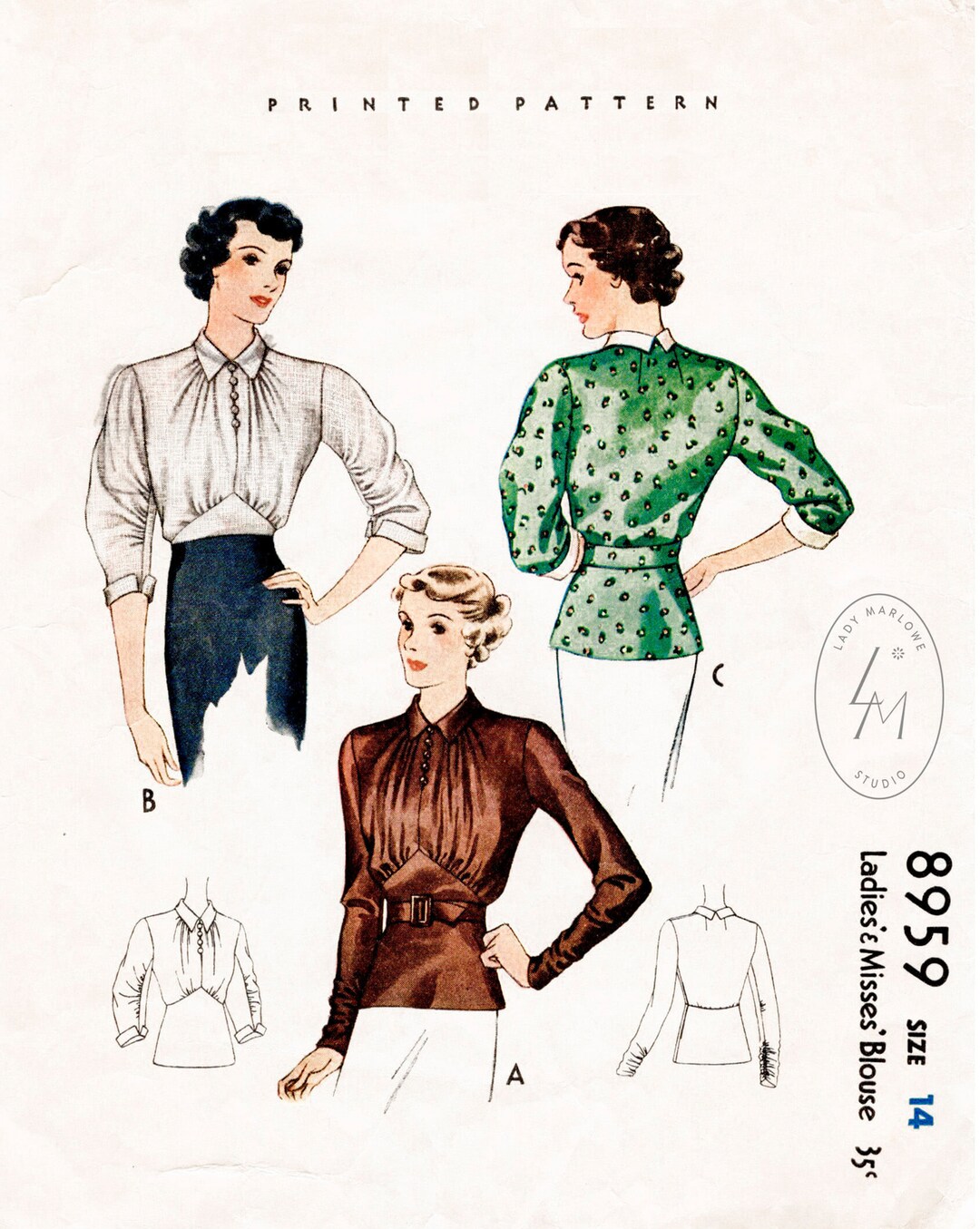 Vintage Sewing Pattern 1930s 30s Pattern Misses Women's Art Deco ...