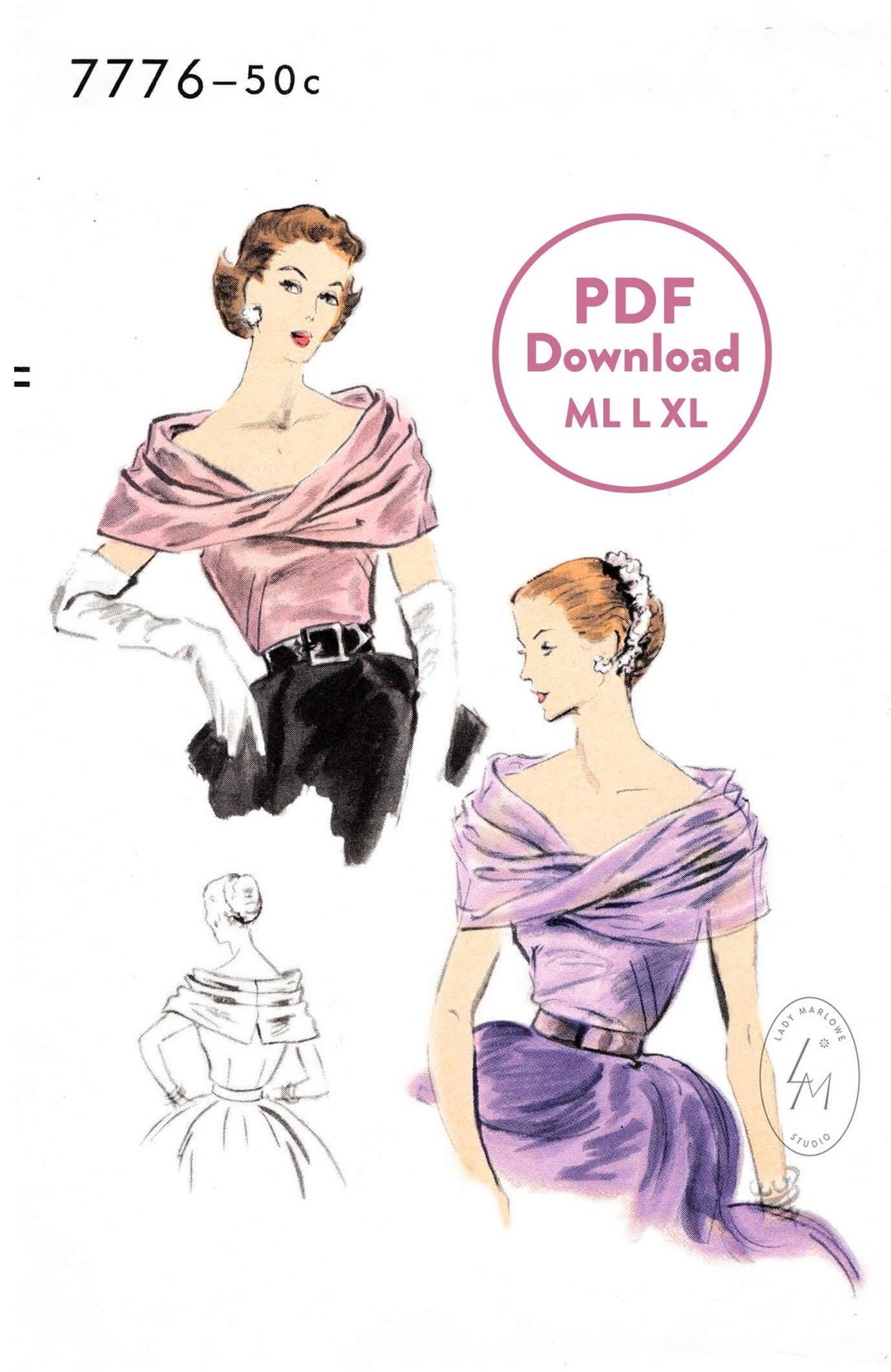 ML L XL Vintage Sewing Pattern 1950s 50s Evening Opera Blouse / Wide ...