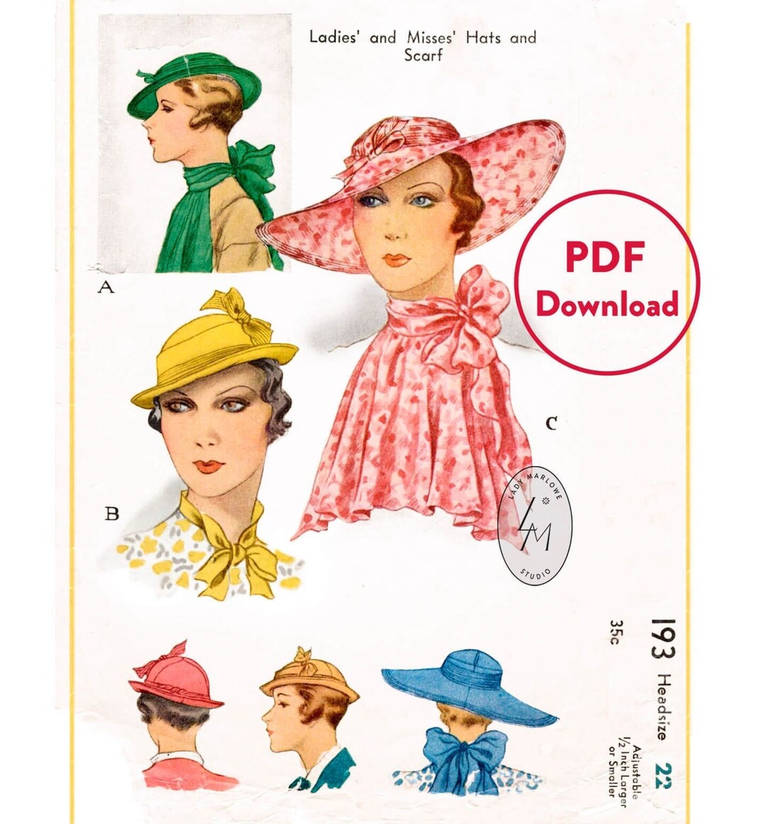 1930s 30s Derby Hat Vintage Sewing Pattern / Set of Hats & Scarf ...
