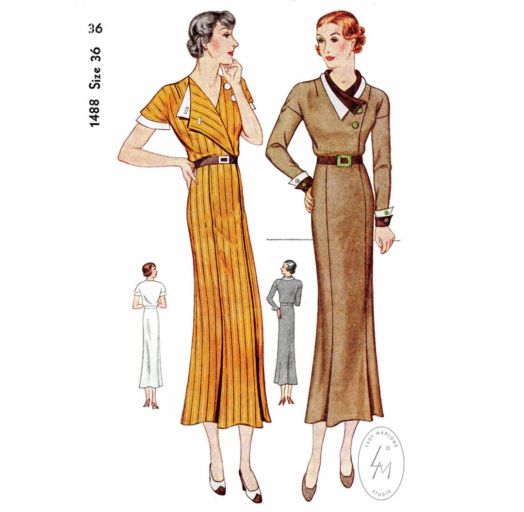 Vintage Sewing Pattern 1930s 30s Dress // Art Deco Style // Long or ...