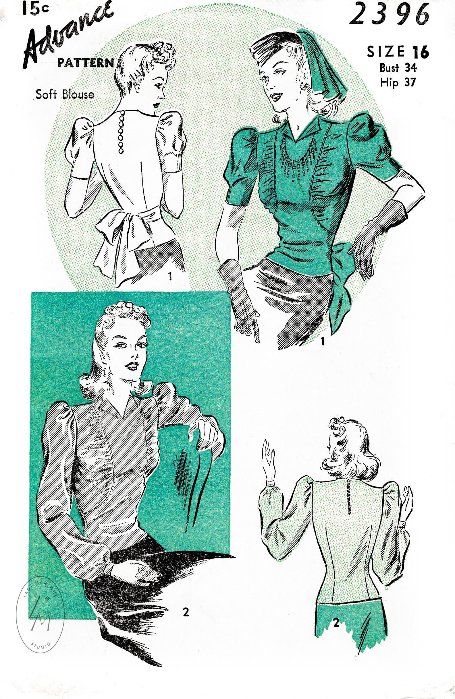 1940 1940s 40s Blouse Pattern // Vintage Sewing // Day or Evening ...