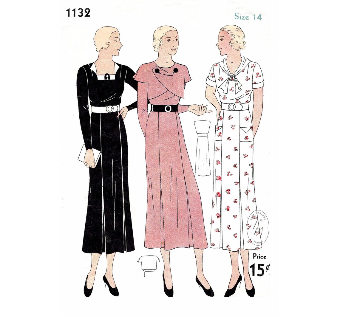 1930s Vintage Sewing Pattern Dress in 3 Styles / Capelet / | Etsy