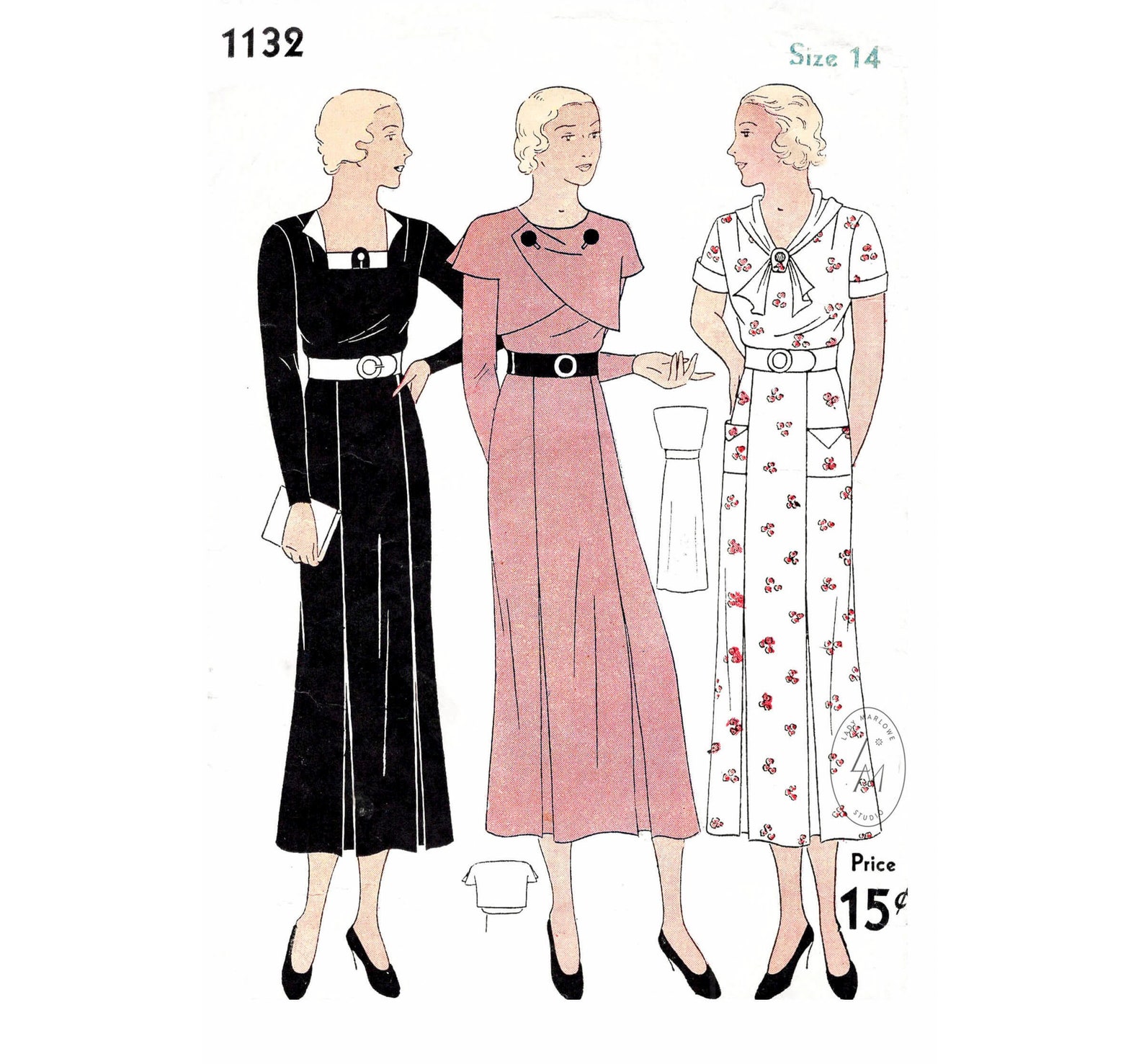 1930s Vintage Sewing Pattern Dress in 3 Styles / Capelet / | Etsy