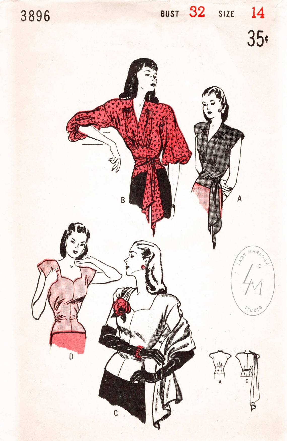 1940 Vintage Sewing Pattern 1940s 40s Pattern Evening Blouse - Etsy