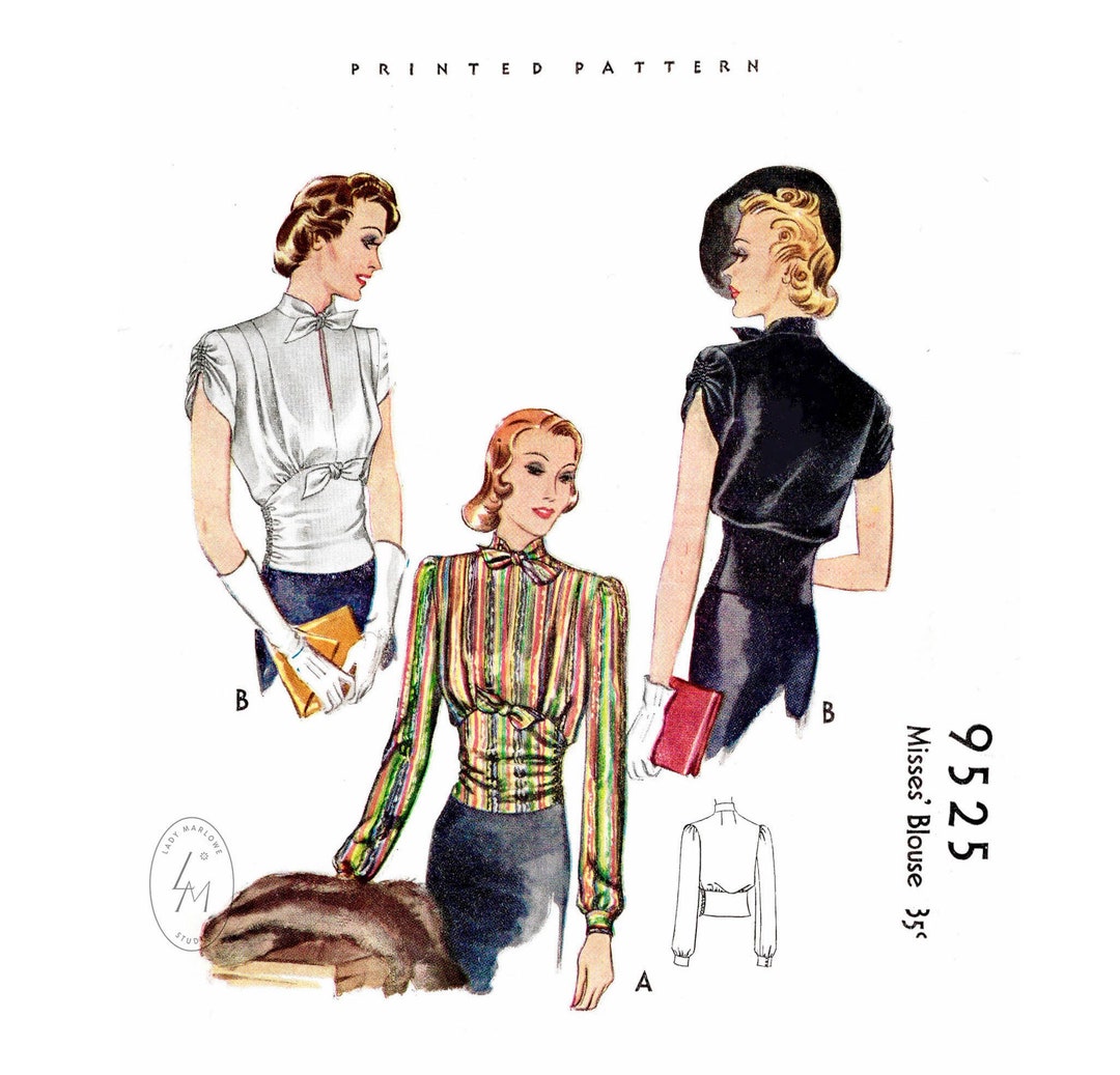 1940 1930s Blouse Vintage Sewing Pattern / Day or Evening Top / Bust 32 ...