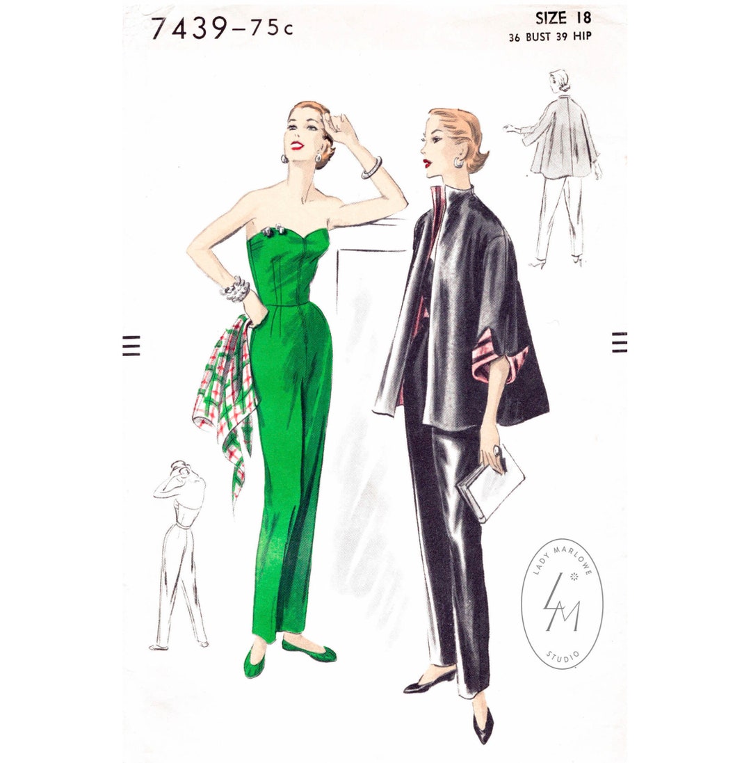 Vintage Sewing Pattern 1950s Jumpsuit & Swing Coat Sewing Pattern ...