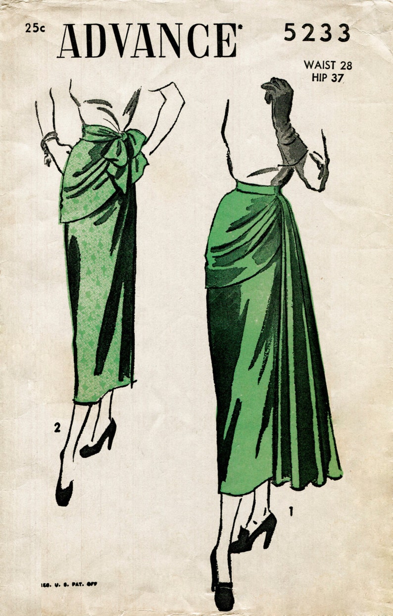 1940 Vintage Sewing Pattern 1940s 40s Vintage Skirt Women's Sewing ...