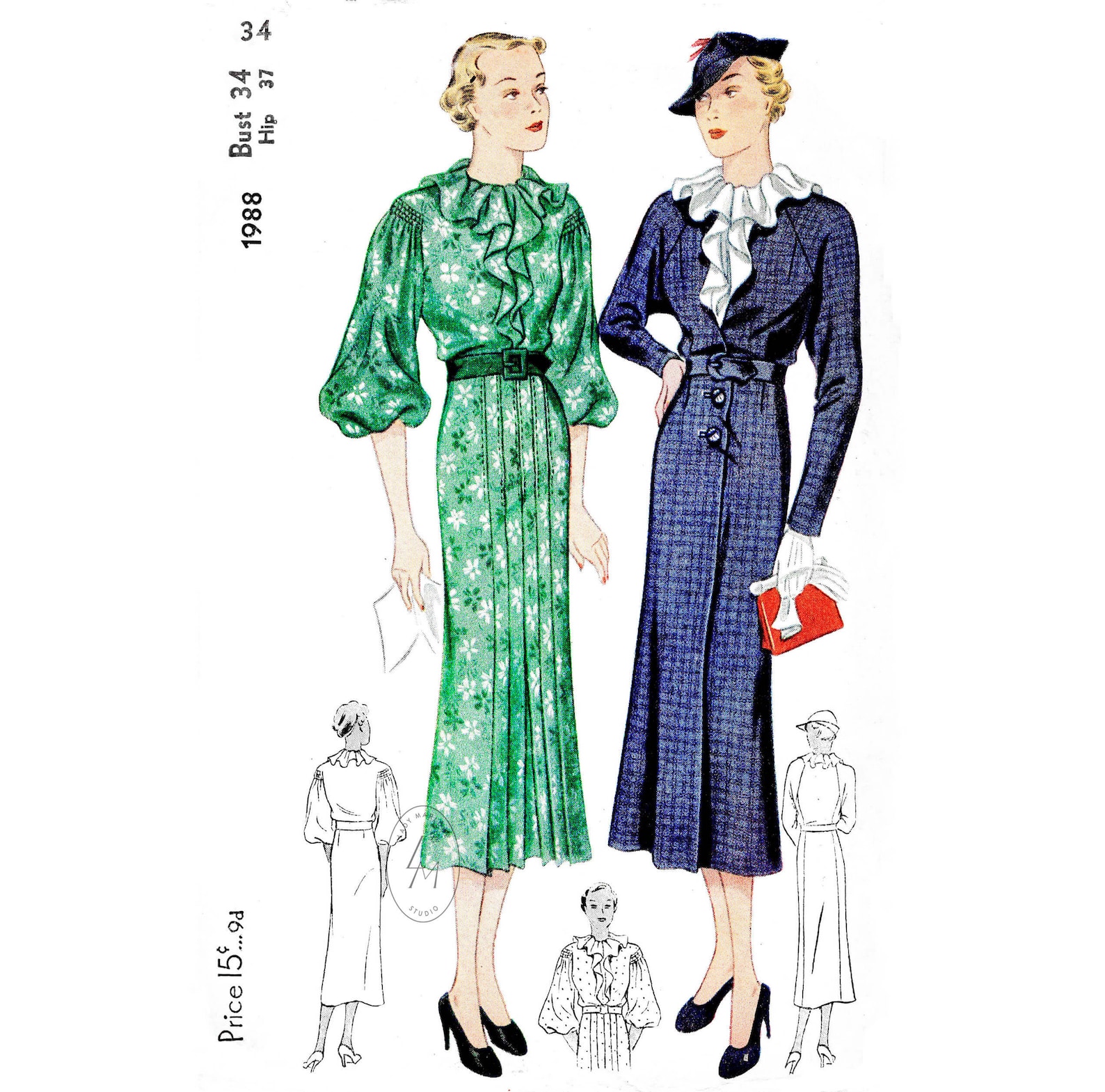 1930s 30s Pattern in 2 Styles // Ruffle Collar // Raglan or - Etsy