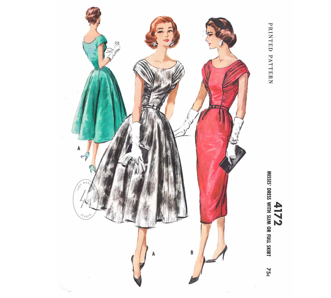 Vintage Sewing Pattern 1950s 50s Cocktail Party Dress // Full - Etsy