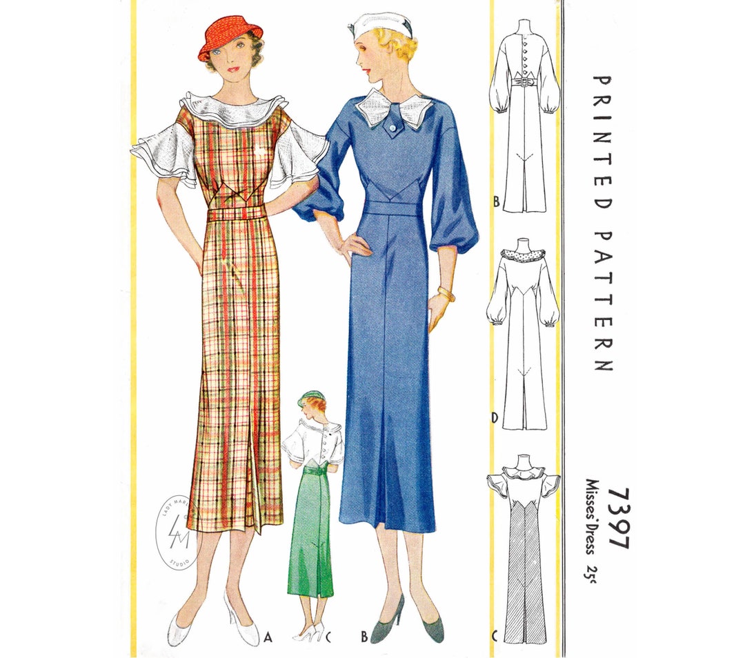 Vintage Sewing Pattern 1930s 30s Dress Pattern 4 Styles // // Art Deco ...