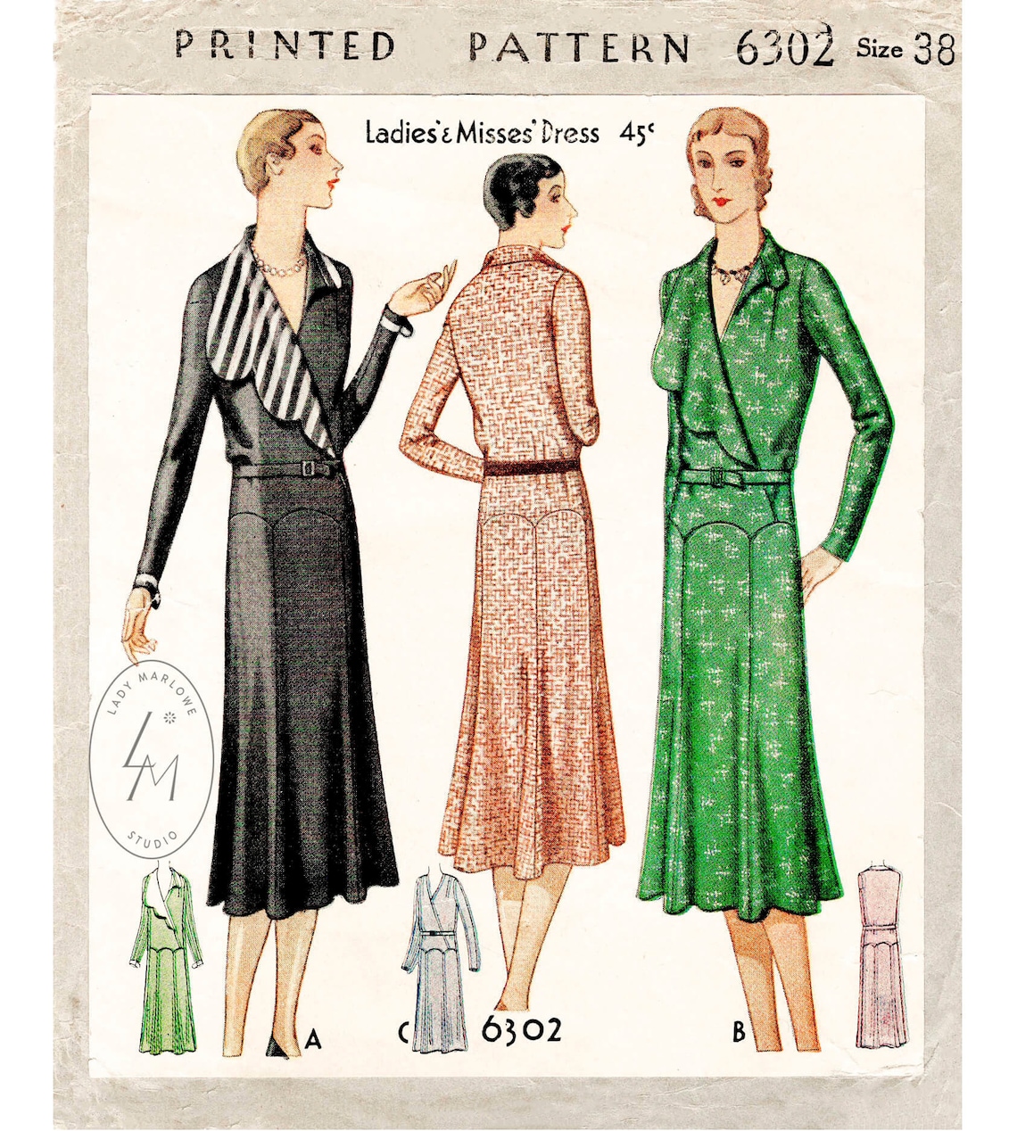 Vintage Sewing Pattern 1930s 30s Historic Dress Reproduction ...